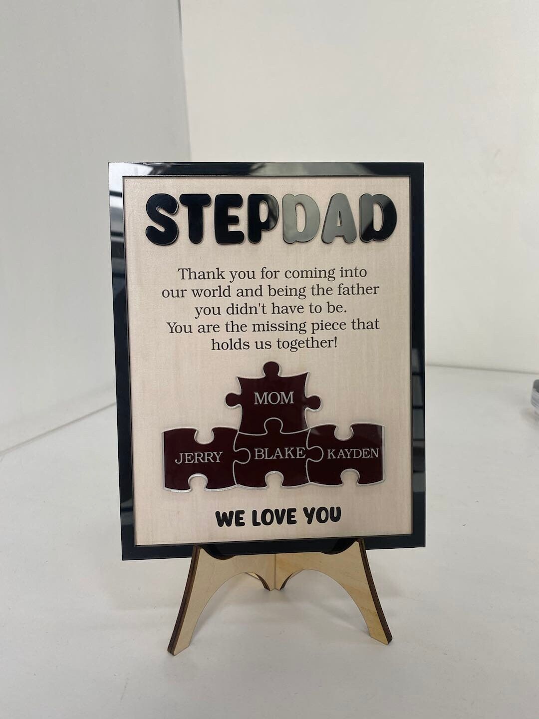 Personalized Stepped up Dad Wooden Sign Gift, Stepdad Presents, Puzzle ...