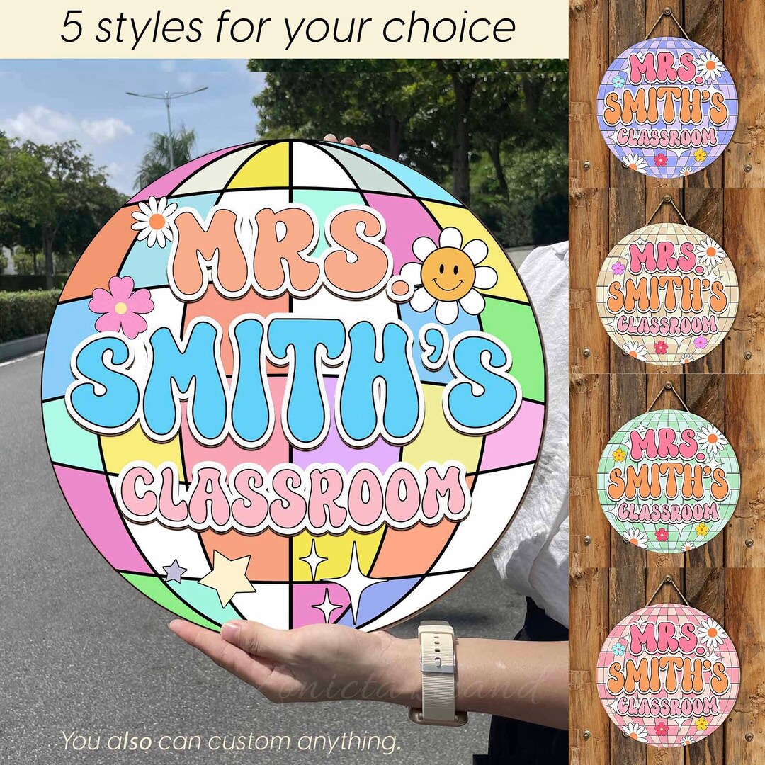 Personalized 3D Disco Classroom Door Sign, Groovy Teacher Door Hanger ...