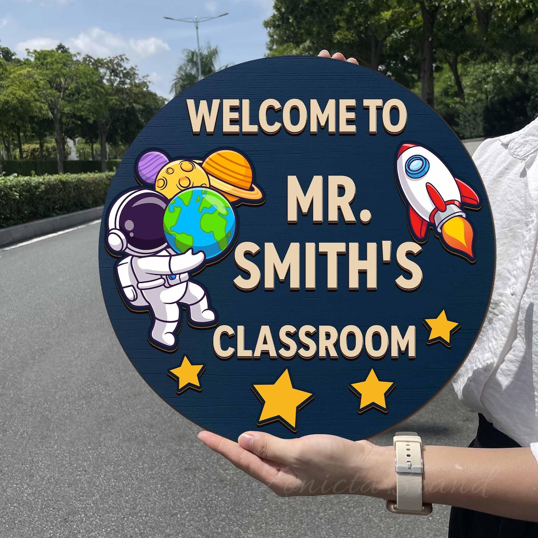 Personalized Astronaut Classroom Sign, Space Teacher 3D Door Sign ...