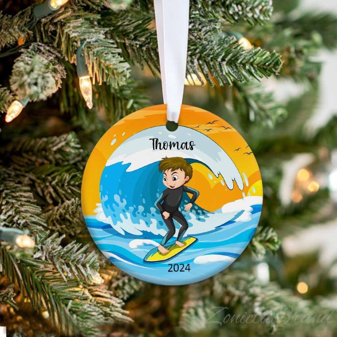 Personalized Surfing Kids Christmas Ornament, Boy/girl Surfer Ornament ...