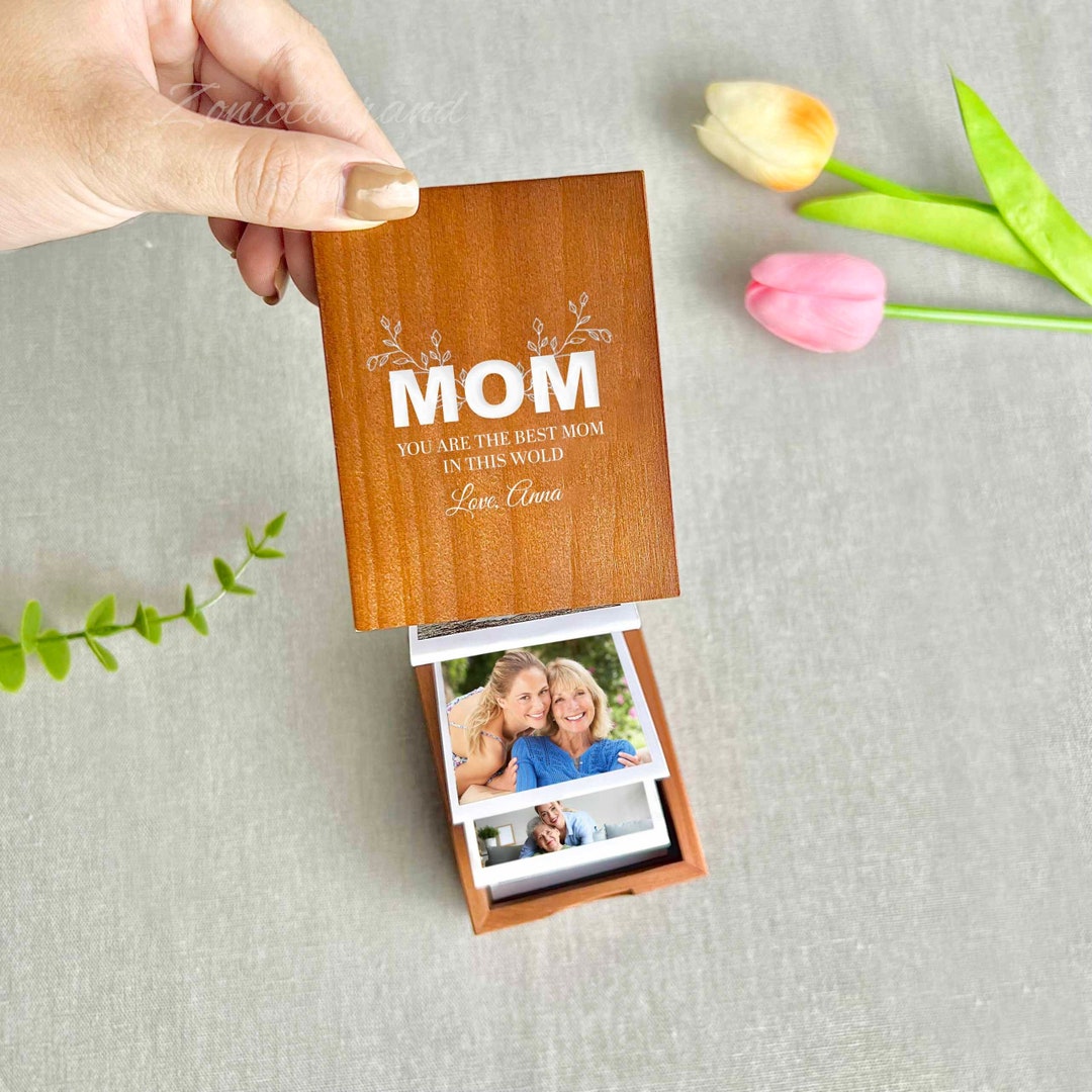 Personalized Pull Out Photo Box Gift for Mother, Custom Photo Wooden ...
