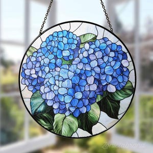 Blue Hydrangea Stained Glass Suncatcher Window Hanging, Blue Hydrangea ...