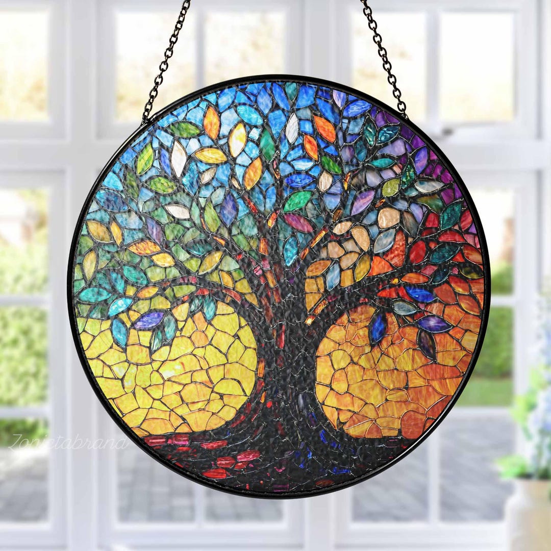 Tree of Life Stained Glass Suncatcher, Tree of Life Window Hanging ...