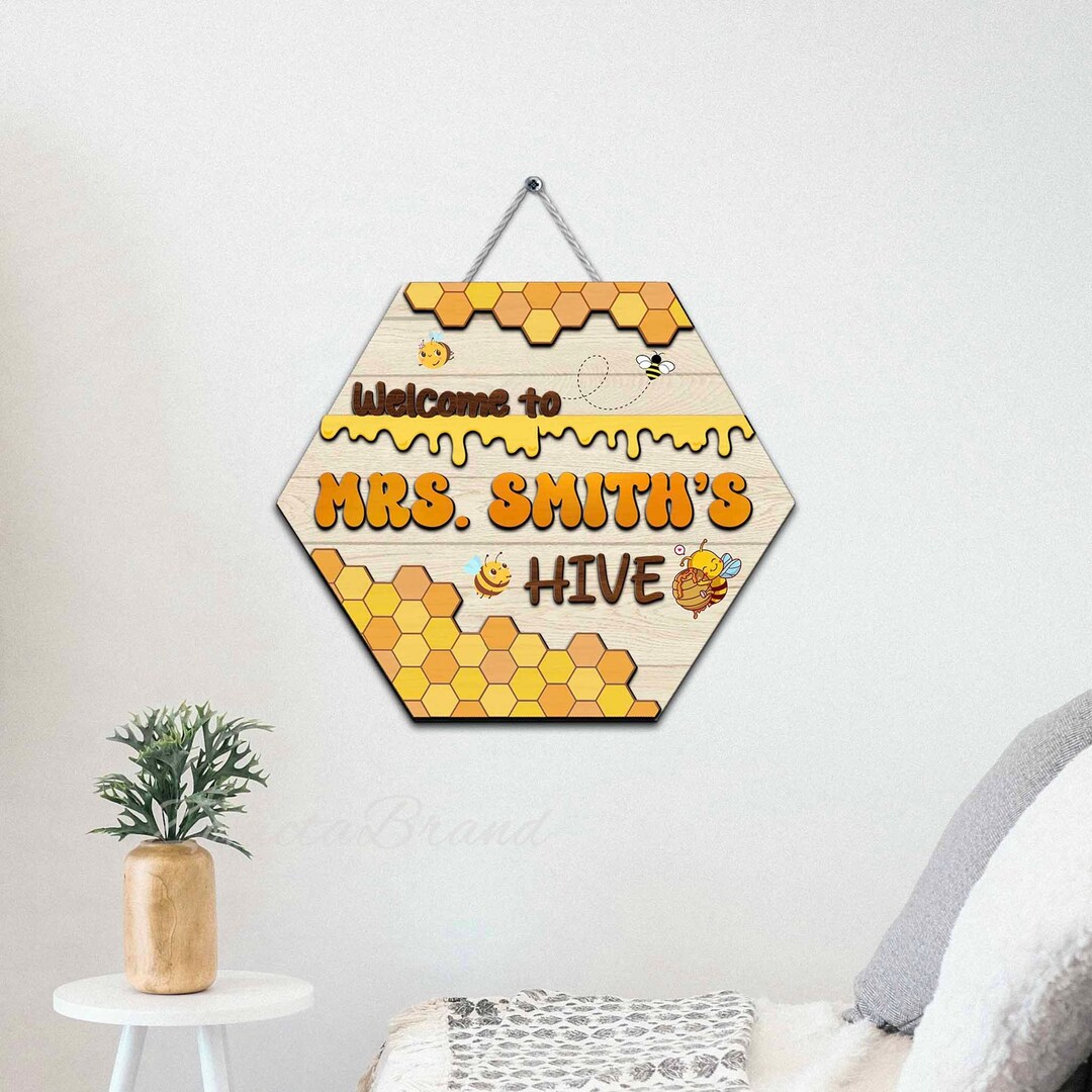 Bee Hive Door Sign Classroom Decor, Personalized 3D Teacher Door Sign ...