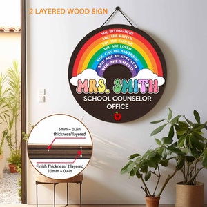 Personalized School Counselor Office Sign, Rainbow Classroom Decor Sign ...