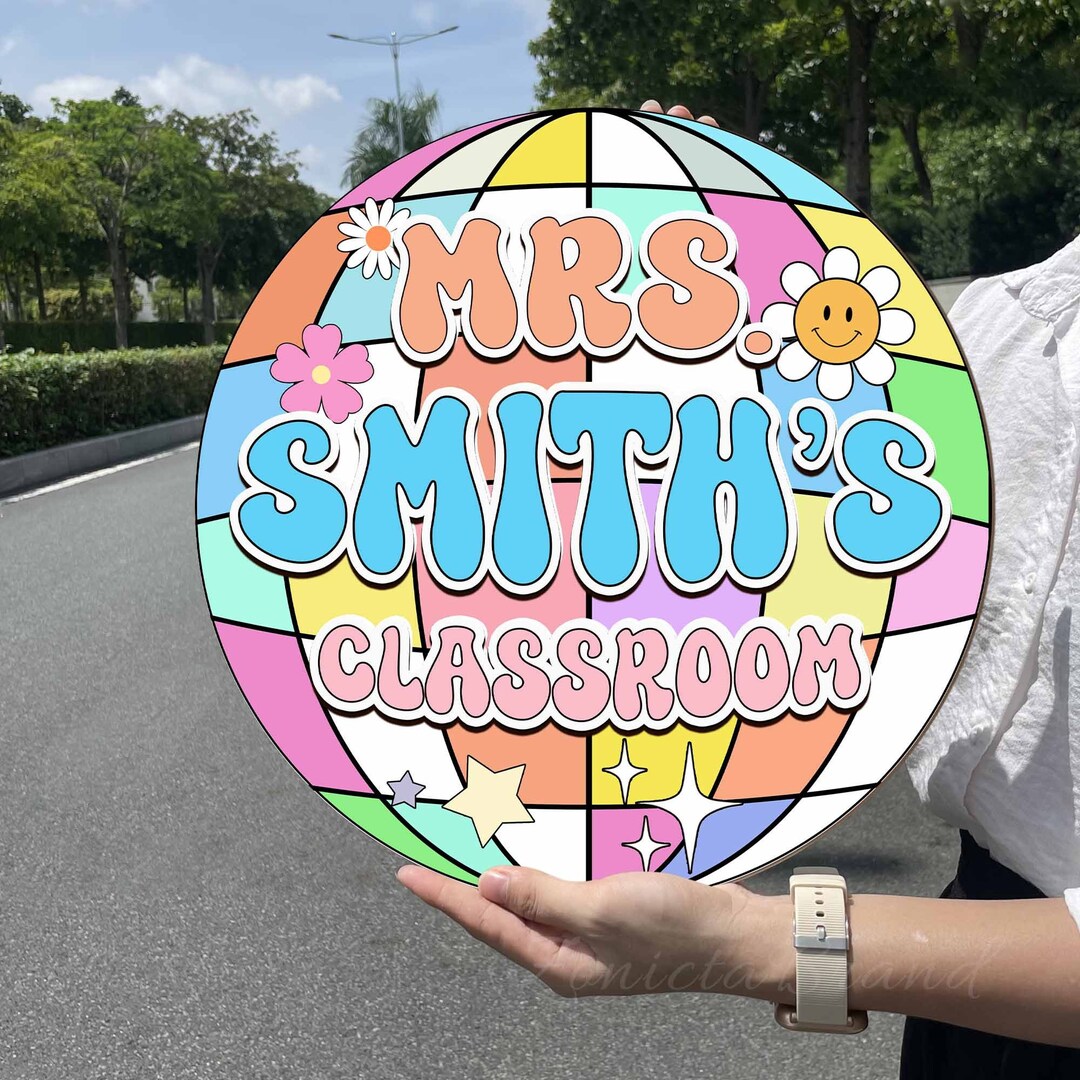 Personalized 3D Disco Classroom Door Sign, Groovy Teacher Door Hanger ...
