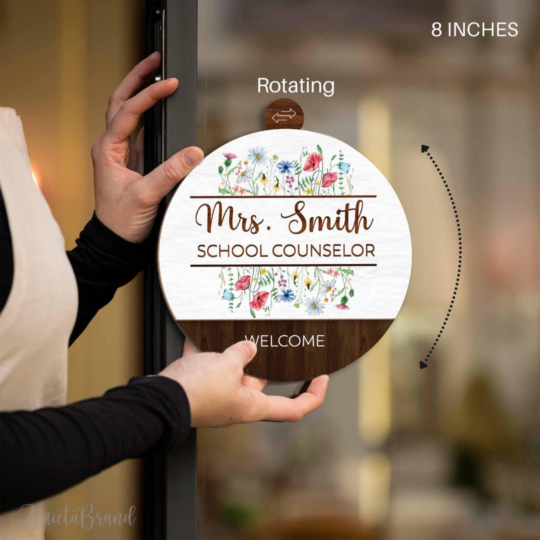 Personalized Rotating School Counselor Door Sign, Hanging Office Name ...