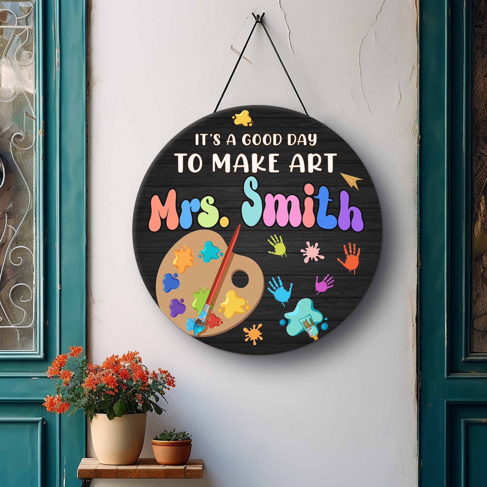 Art Teacher Custom Hanging Door Sign, Personalized Art Teacher Sign ...