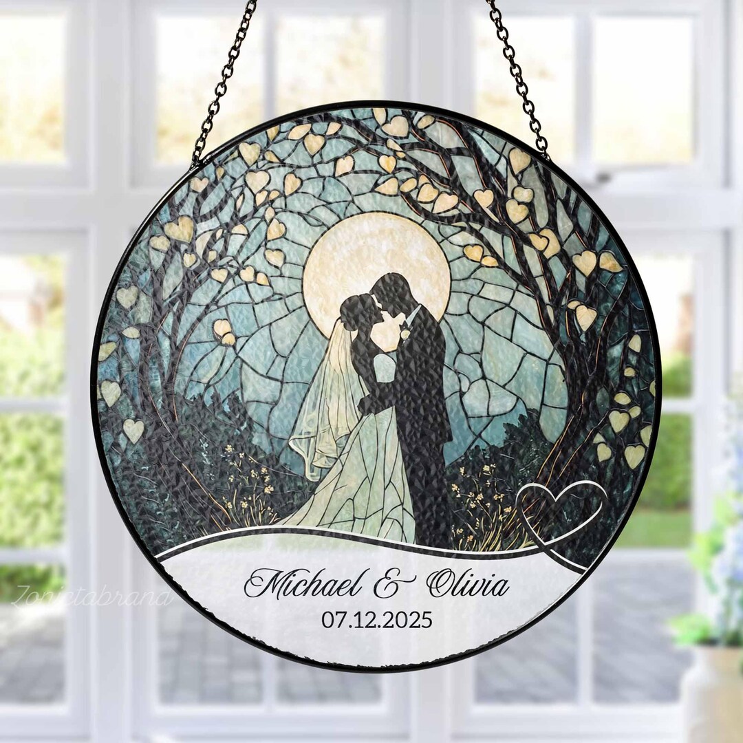 Wedding Gift Stained Glass Sun Catcher, Bride and Groom Ornament, Mr ...