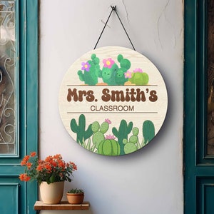 Custom Teacher Cactus Door Sign, Cactus Door Hanger, Personalized ...