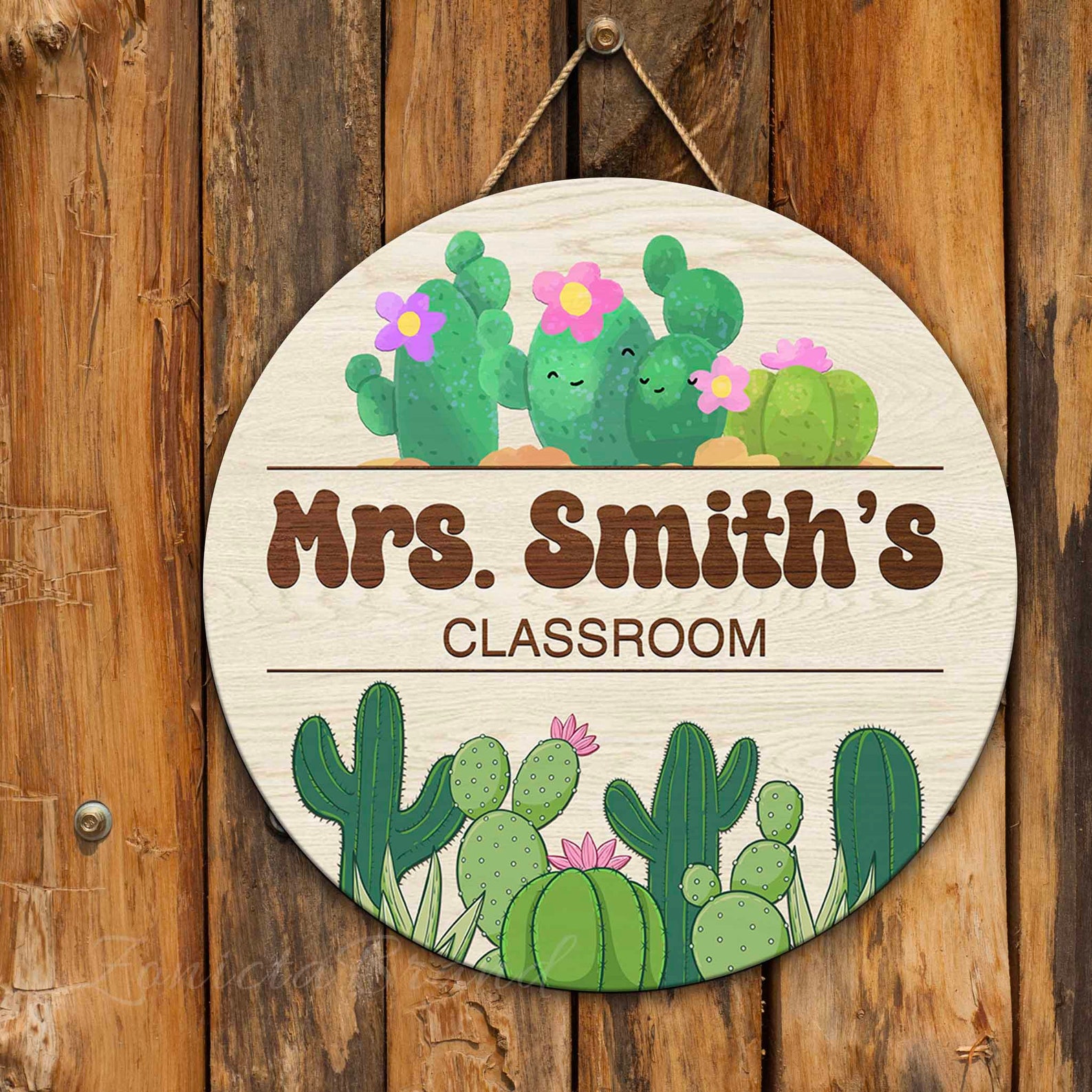 Custom Teacher Cactus Door Sign, Cactus Door Hanger, Personalized ...