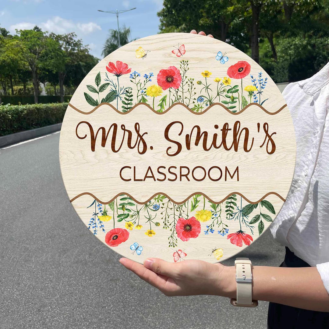 Personalized Teacher Floral Door Sign, Custom Back to School Gift for ...