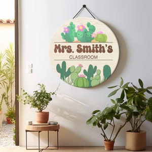 Custom Teacher Cactus Door Sign, Cactus Door Hanger, Personalized ...