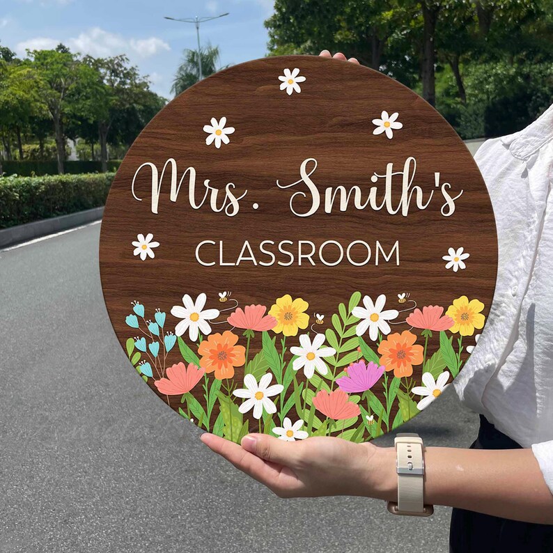 Customized Floral Door Sign for Teacher, Back to School Gift for ...
