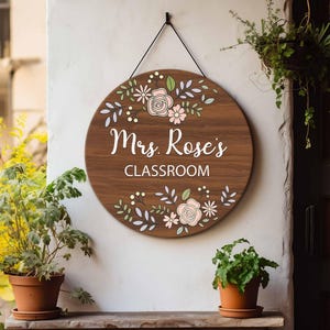 Custom 2D Teacher Name Sign, Welcome Classroom Sign, Floral Wooden Sign ...