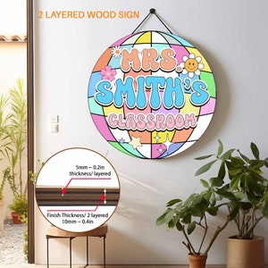 Personalized 3D Disco Classroom Door Sign, Groovy Teacher Door Hanger ...