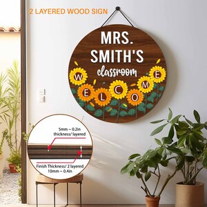 Personalized 2D/3D Teacher Door Sign, Sunflower Classroom Door Hanger ...