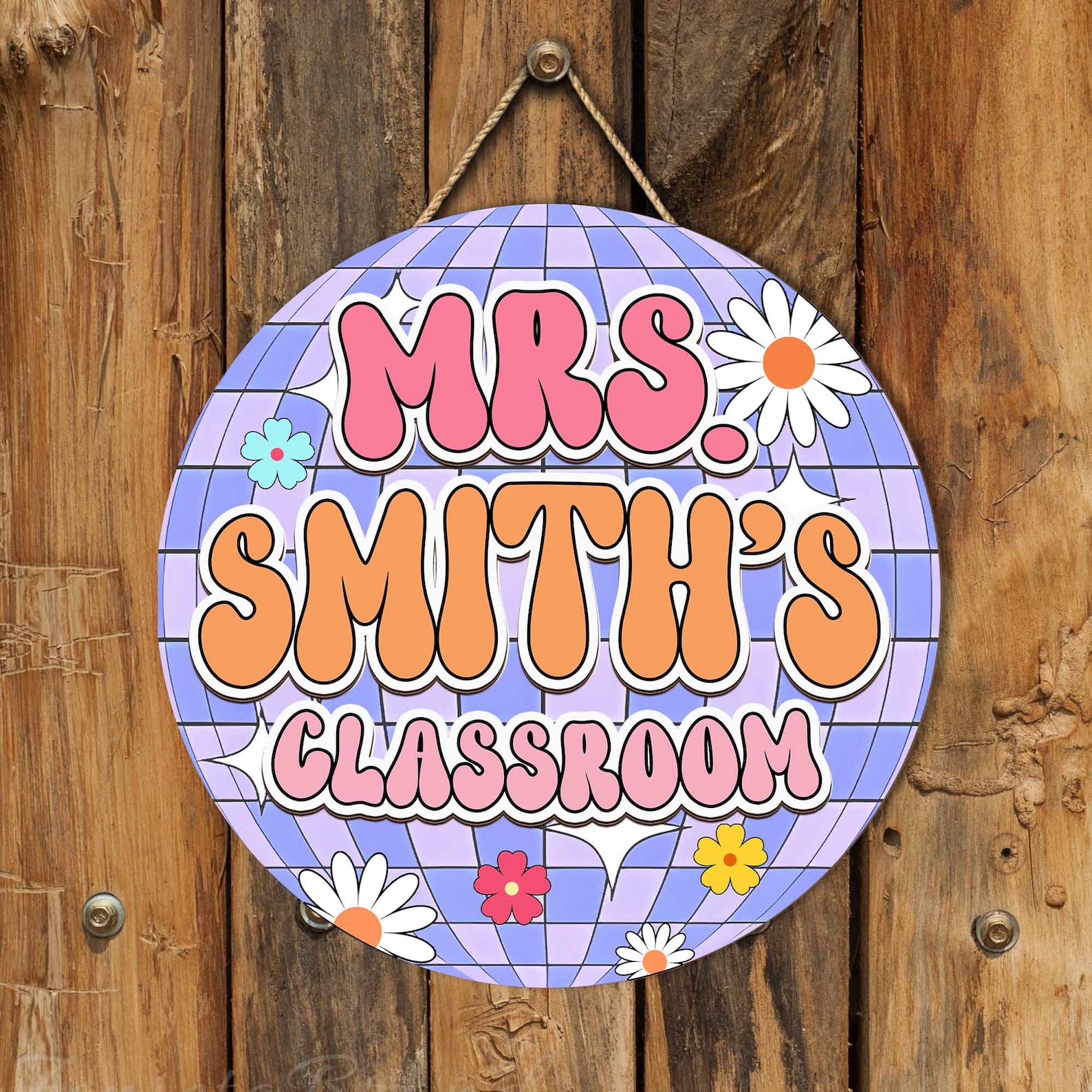 Personalized 3D Disco Classroom Door Sign, Groovy Teacher Door Hanger ...