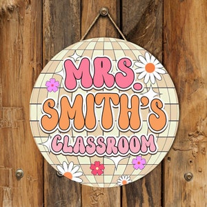 Personalized 3D Disco Classroom Door Sign, Groovy Teacher Door Hanger ...