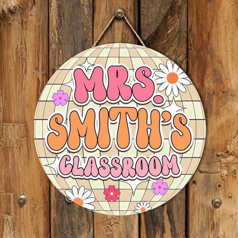 Personalized 3D Disco Classroom Door Sign, Groovy Teacher Door Hanger ...