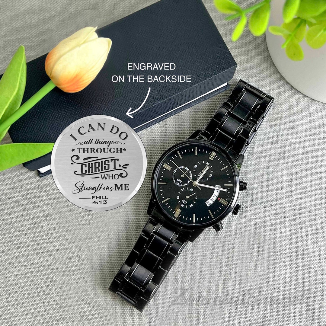 Religious Watch for Men, Christian Gift Engraved Watch With Bible Verse ...
