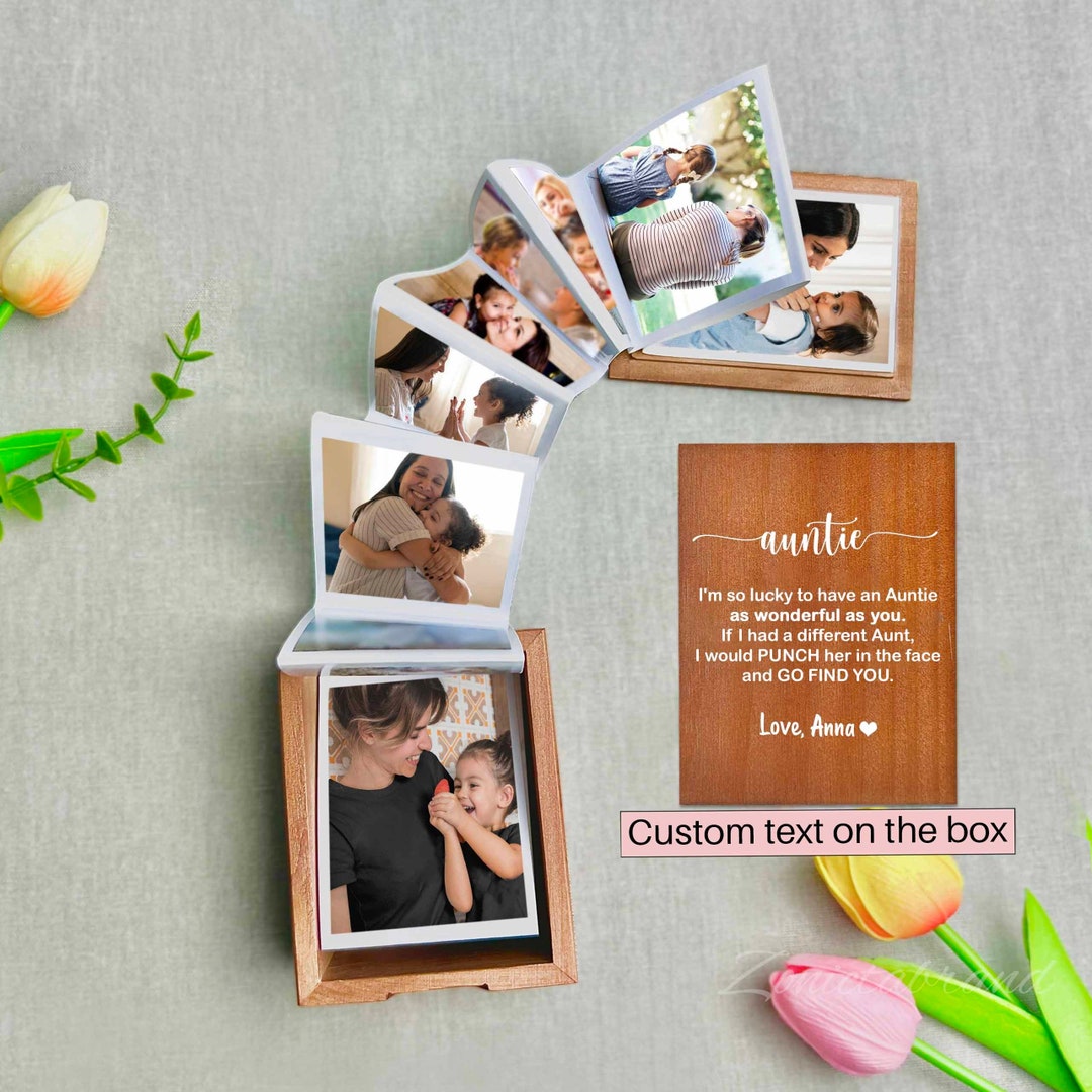 Personalized Pull Out Photo Box Gift for Auntie, Aunt and Niece Wooden ...