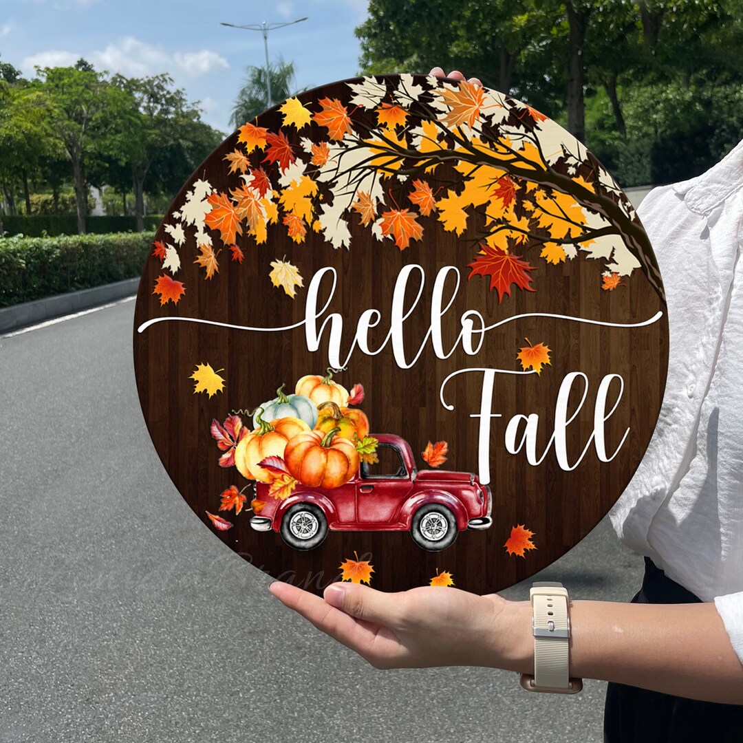 Hello Fall Door Sign, Hello Fall Door Hanger, Hello Pumpkin Door Sign ...