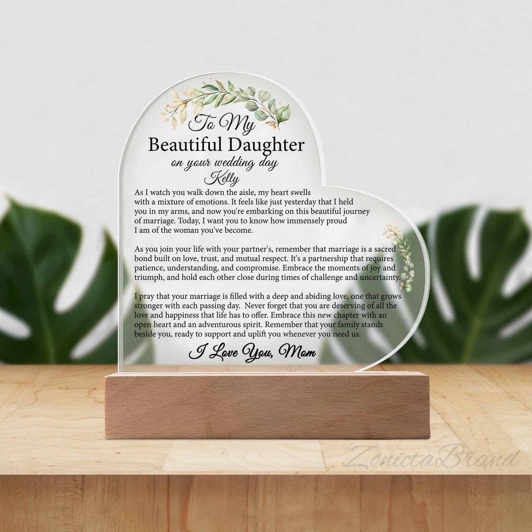 Personalized Plaque Wedding Gift for Daughter on Wedding Day From Mom ...