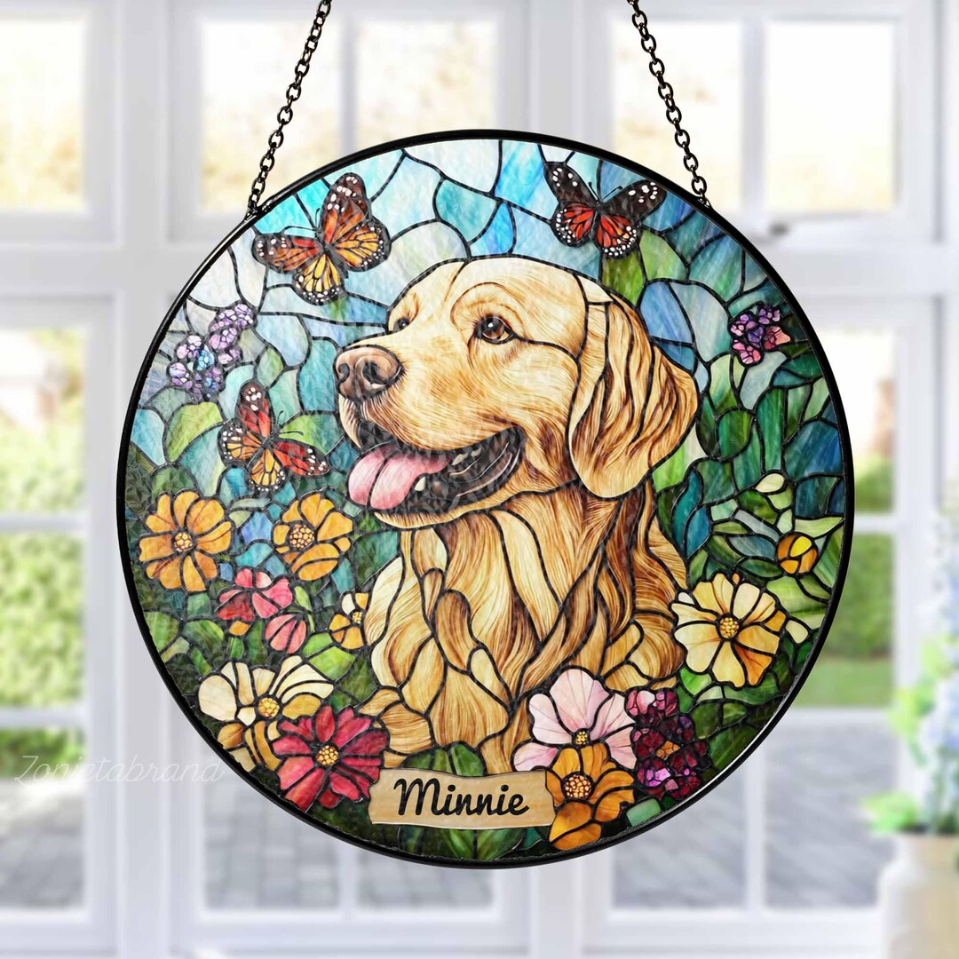 Custom Golden Retriever Dog Glass Suncatcher, Personalized Pet Memorial ...