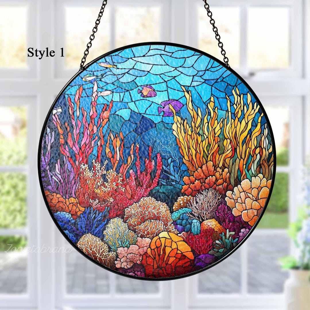 Coral Reef Stained Glass Suncatcher, Ocean Lovers Gift, Ocean Window ...
