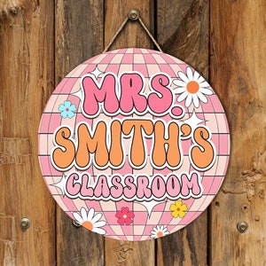 Personalized 3D Disco Classroom Door Sign, Groovy Teacher Door Hanger ...
