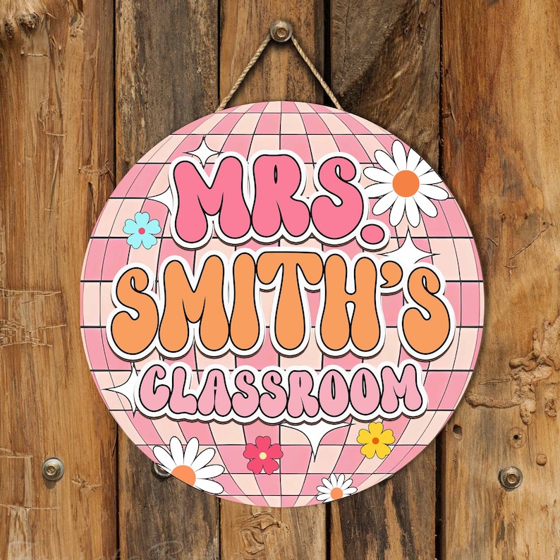 Personalized 3D Disco Classroom Door Sign, Groovy Teacher Door Hanger ...