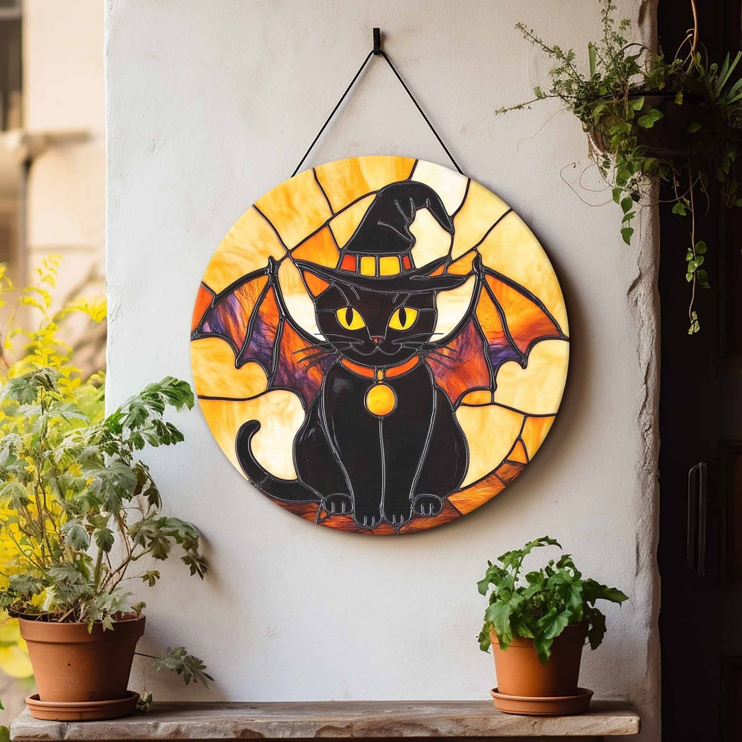 Halloween Black Cat Wooden Door Sign, Spooky Home Decor, Halloween ...