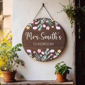 Floral Teacher Door Sign, Classroom Welcome Sign Gift for Teacher, Gift ...