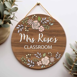 Custom 2D Teacher Name Sign, Welcome Classroom Sign, Floral Wooden Sign ...