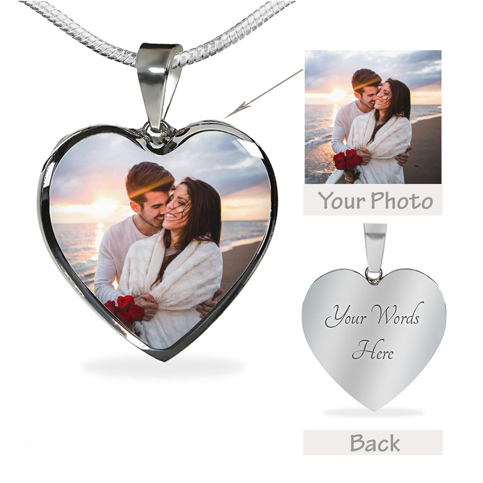 Personalized Photo Picture Heart Necklace Engraved Photo - Etsy