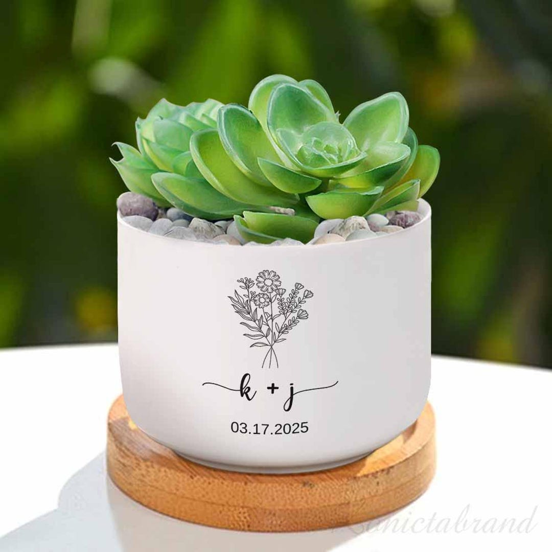 Personalized Plant Pot Engagement Gift, Love Grows Here Ceramic Plant ...