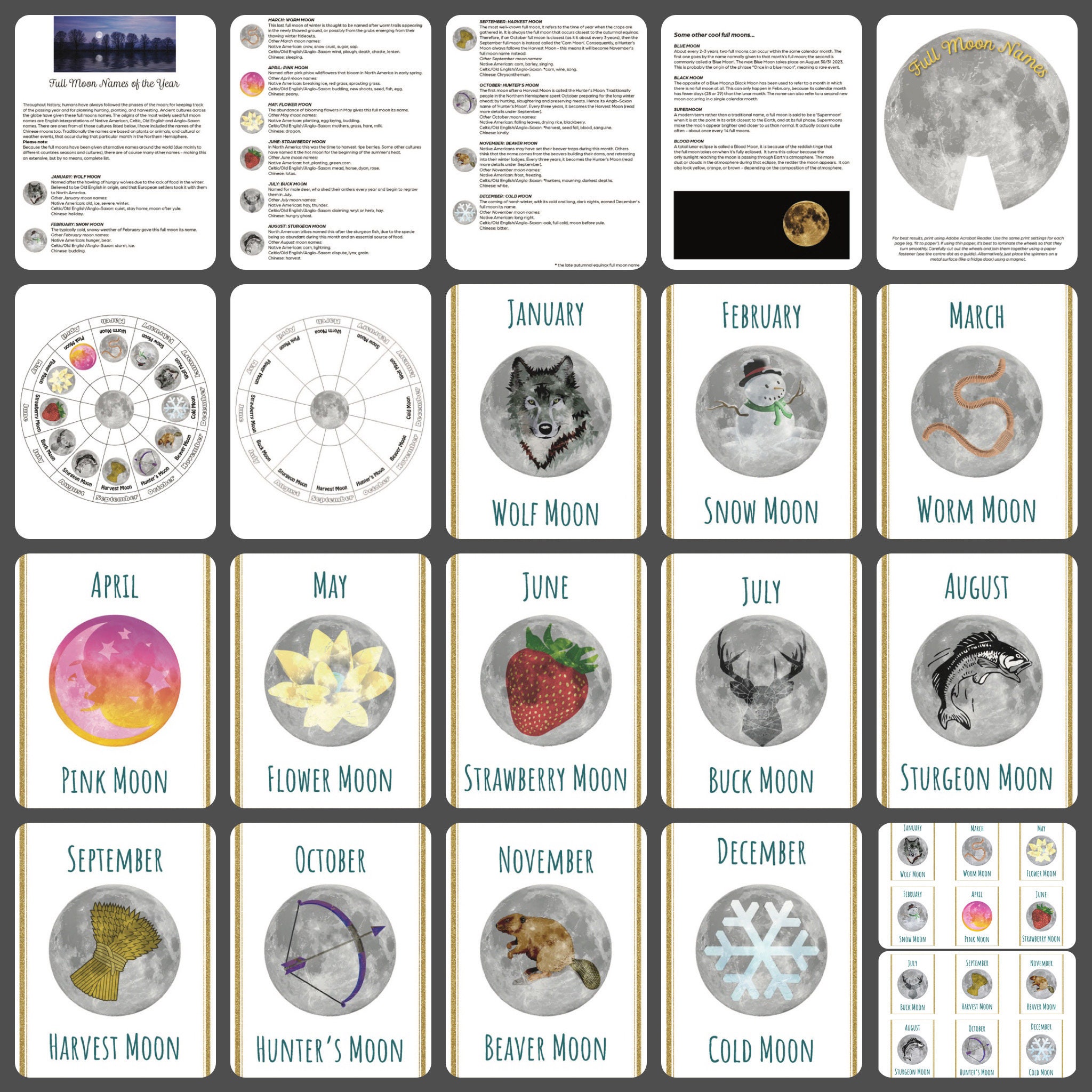 Full Moon Names Pack With Name Origins Spinner Craft - Etsy