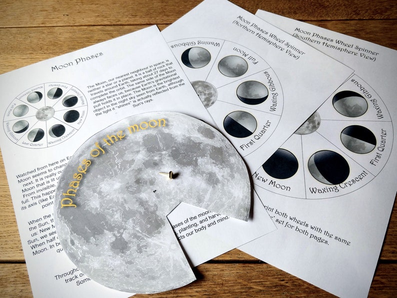 Moon Phases Wheel Spinner Craft Activity Pack Lunar Cycle | Etsy