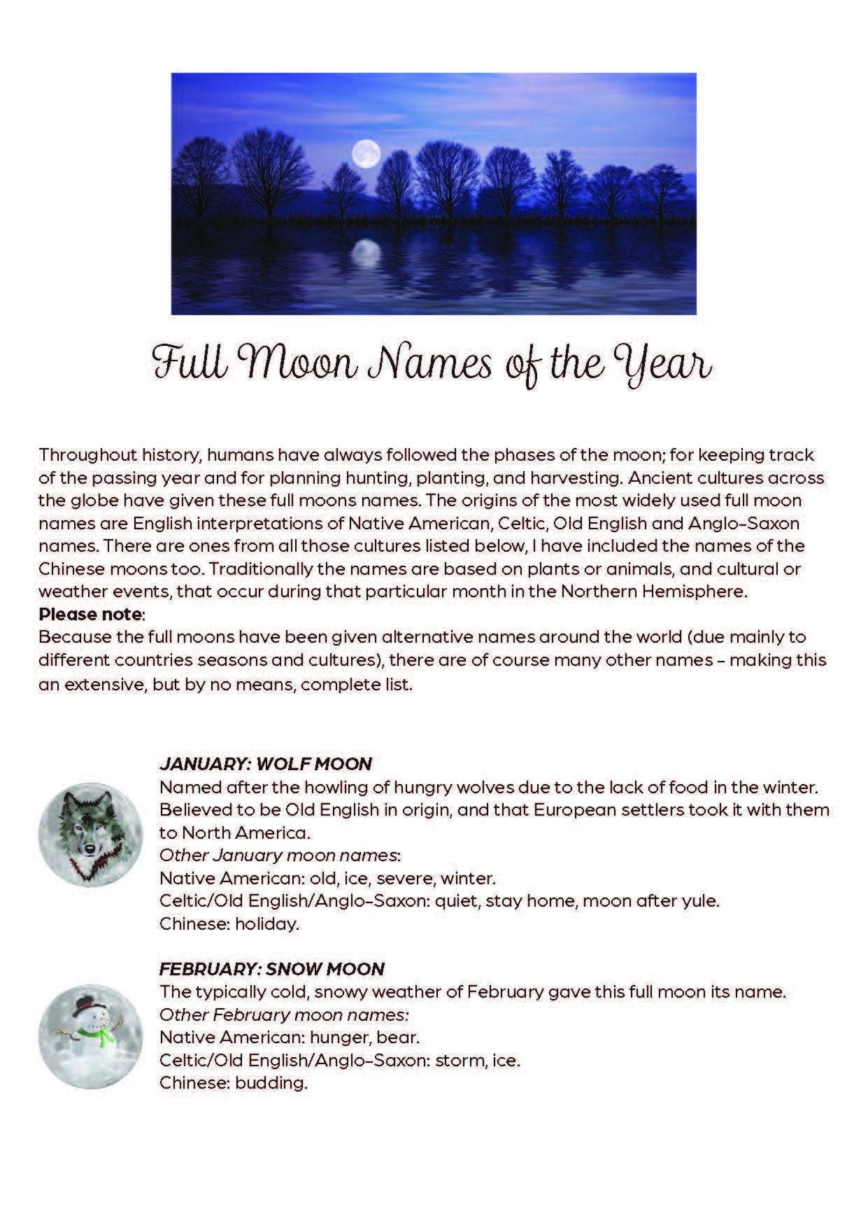 Full Moon Names Pack With Name Origins Spinner Craft - Etsy