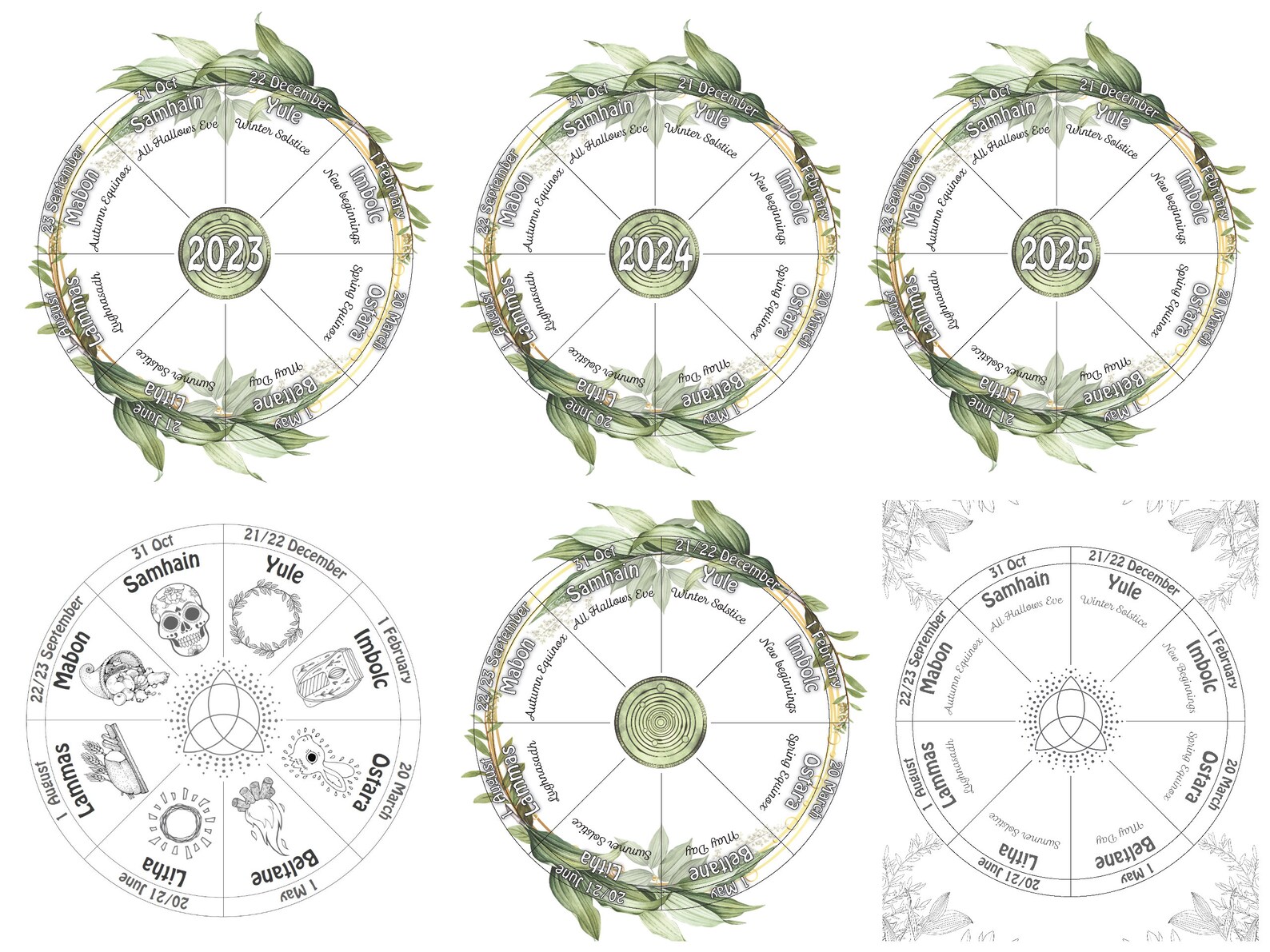 Wheel of the Year Printable Calendar 2023 2024 2025 Litha - Etsy