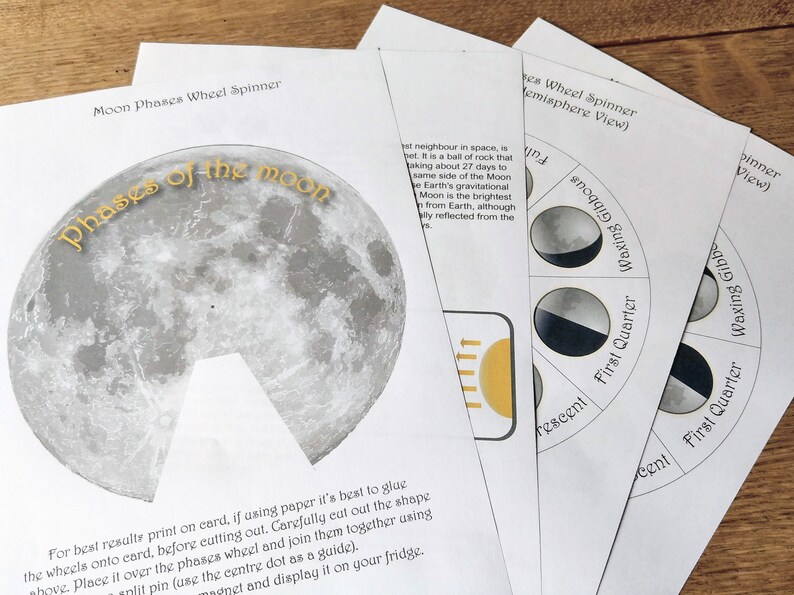 Moon Phases Wheel Spinner Craft Activity Pack Lunar Cycle | Etsy