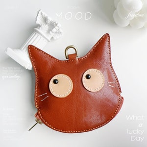 Genuine Leather Cat Purse – Cute Meow Face Coin Wallet, Mini Zip Pouch ...