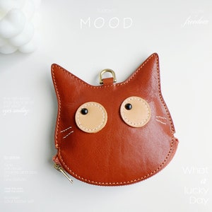 Genuine Leather Cat Purse – Cute Meow Face Coin Wallet, Mini Zip Pouch ...