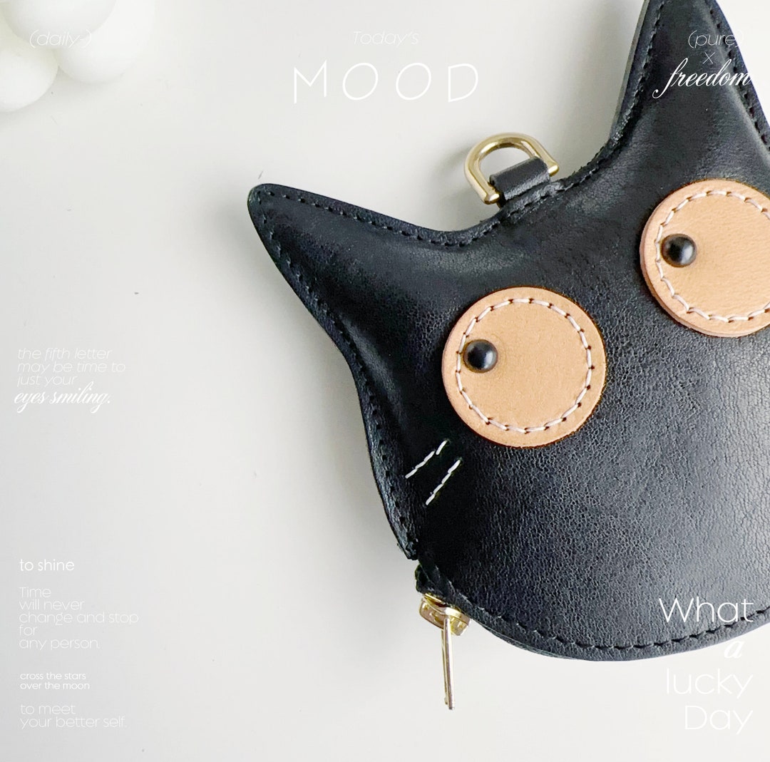 Genuine Leather Cat Purse – Cute Meow Face Coin Wallet, Mini Zip Pouch ...