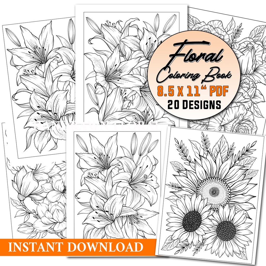 Floral Printable Coloring Page | Botanical PDF Coloring Book | Hand ...