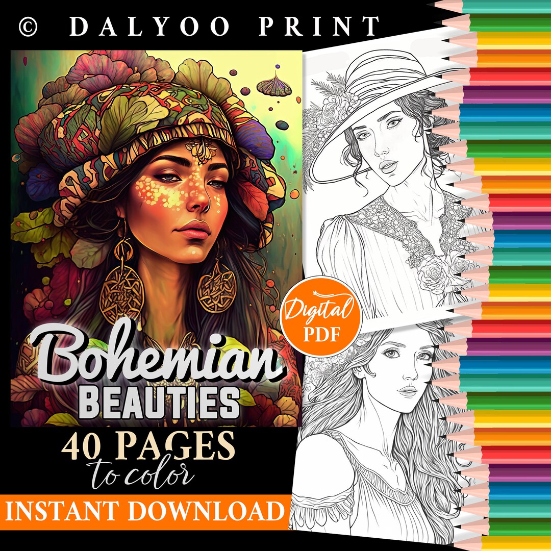 Bohemian Beauties Coloring Book | Beautiful Boho Women Portraits ...