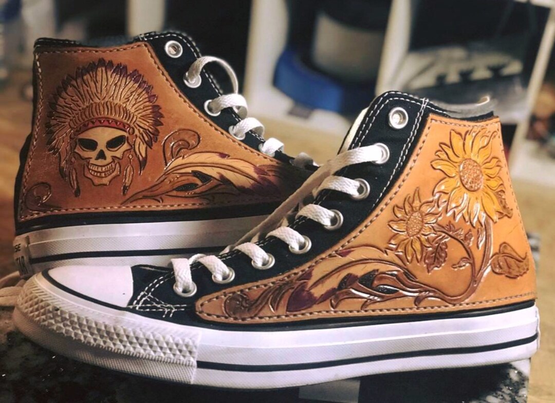 Custom Tooled Leather Converse / Hey Dudes - Etsy