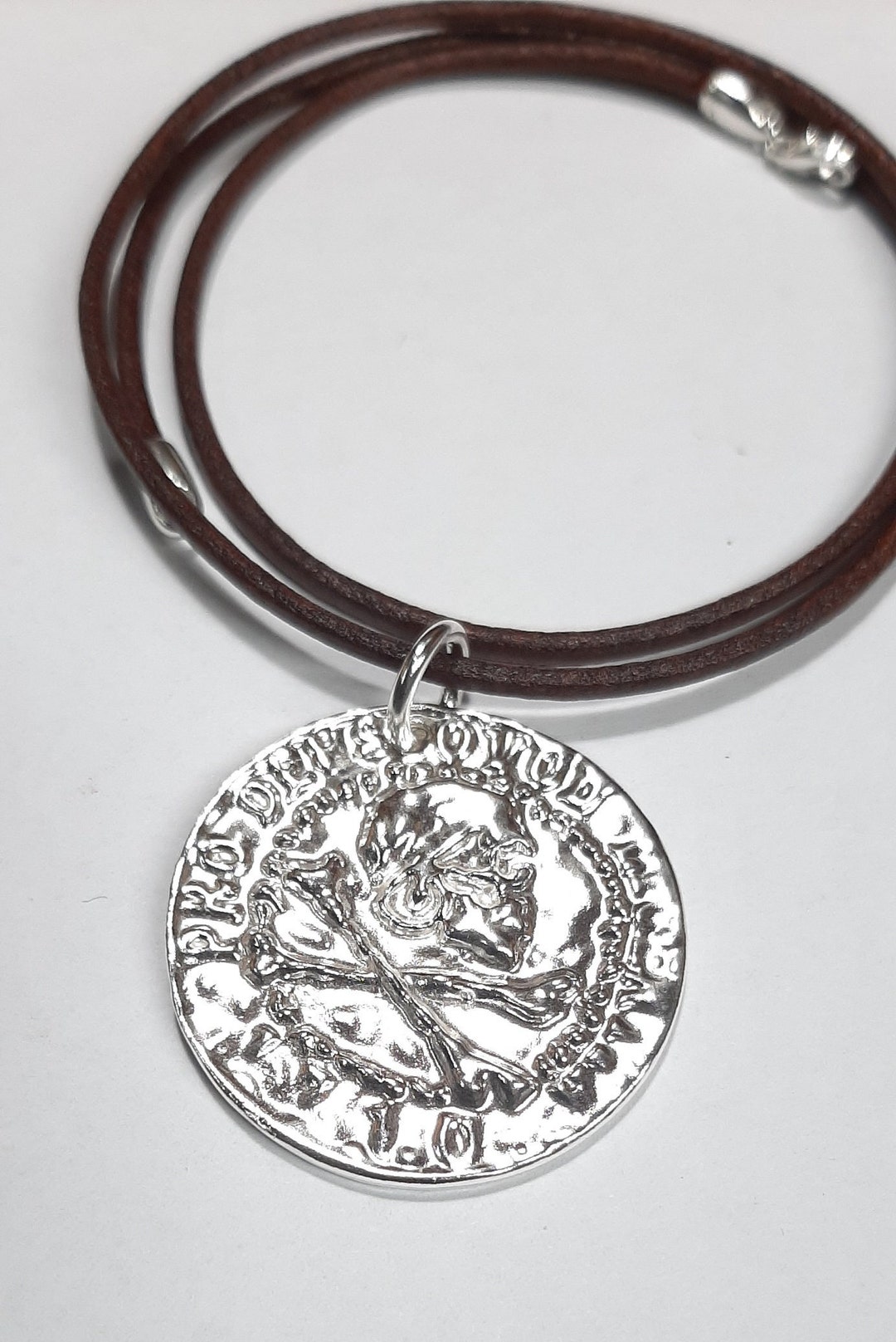 925 Silver Pirate Medal and Leather Lace - Etsy