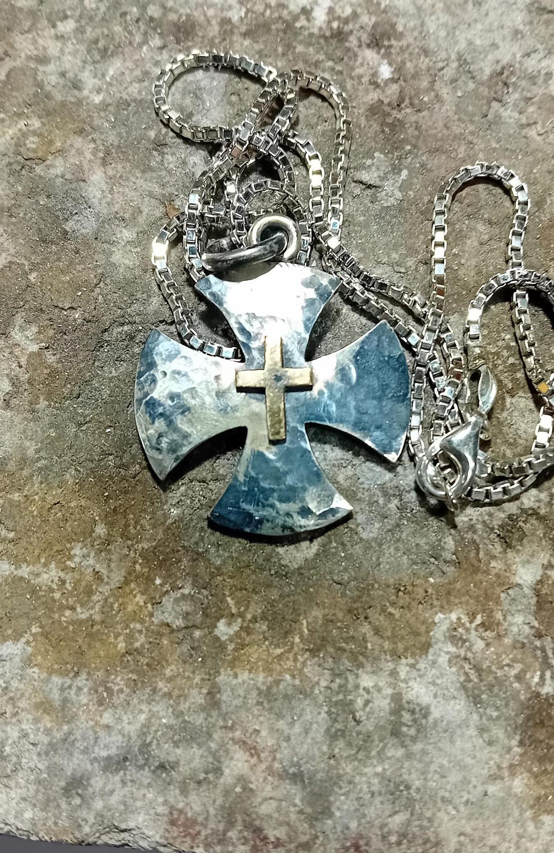 Templar Cross Discoid With Silver Necklace Made of Oxidized Silver and ...